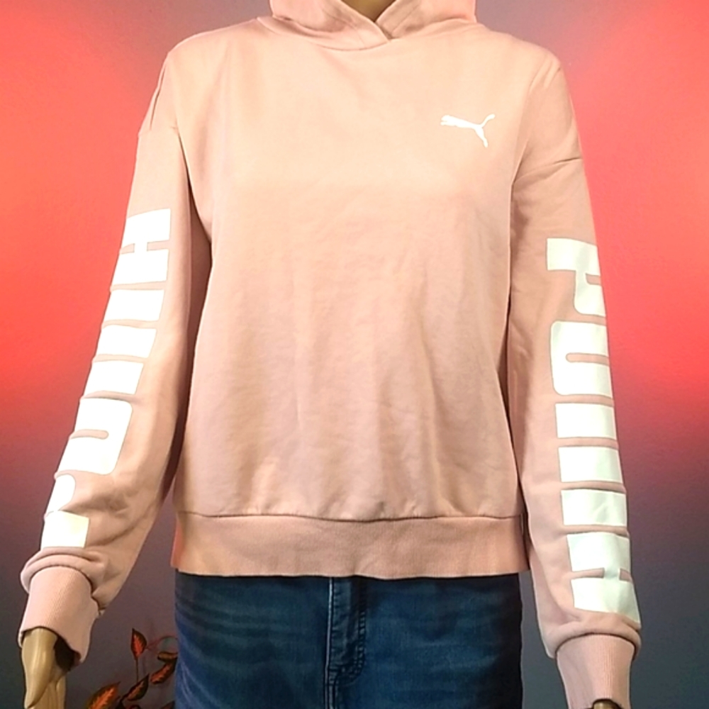 Puma Hoodie Pink With White Puma Logos - Gem